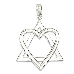 925 Sterling Silver Star of David Jewish Magen Heart Love Necklace Judaica Religious Pendant Israel Charm 43.35mm x 30mm Only