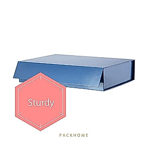 PACKHOME Gift Box 11x7.8x2.3 Inches, Gift Box with Lid, Sturdy Shirt Box with Magnetic Lid for Wrapping Gifts (Glossy Metallic Blue)