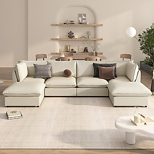 Aiuyesuo Modern Large U-Shape 6-Seat Sectional Sofa, Modular Sectional Sofa, 2 Large Chaise with Removable Ottomans, Thickened Cushion Back for Living Room,Home,Office (Beige-UUL2)