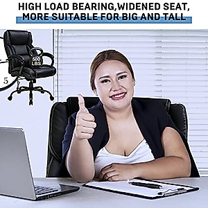 Big and Tall Office Chair Ergonomic Desk Chair with Lumbar Support Massage, Heavy Duty 500 lbs Wide Seat Computer Chair with Armrest, PU Leather Swivel Task Chair, Black