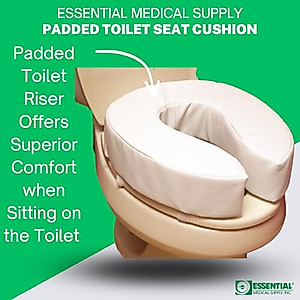 Essential Medical Supply Foam Padded Toilet Seat Cushion - 2" Height, Hook and Loop Attachment for Easy Installation, Washable Vinyl Cover - Added Cushion for The Toilet with Pressure Relief