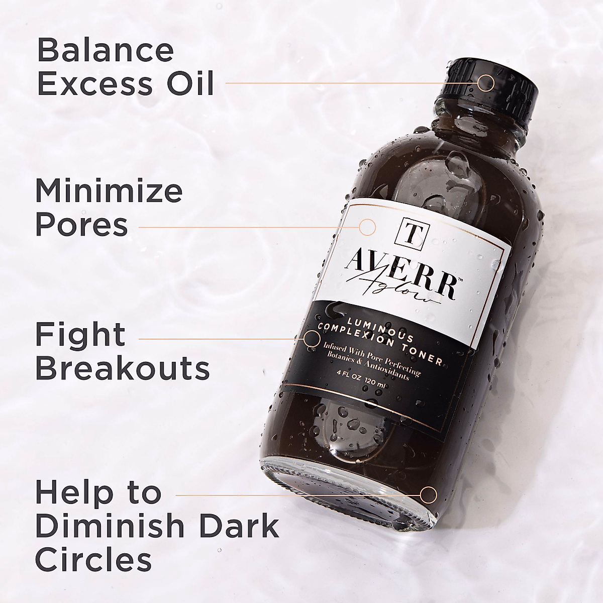 Averr Aglow Luminous Complexion Toner, Face Skincare, Reduce Blackheads Breakouts & Dark Circles, Natural Solution Moisturizing Facial Toner, Hydrating & Soothing Effect