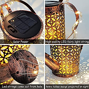 Solar Lights Outdoor Garden Decor, LED Watering Can Lights Star Shower Garden Art Light with Bracket, Starry Fairy Night Light Decoration for Garden Patio Yard Flowerbed Parties Outdoor Pathway