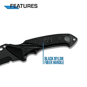 MTech USA MT-20-12 Fixed Blade Hunting Knife, Black Bowie Style Blade, Black Rubber Handle, 10-Inch Overall