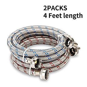 Roastove 4 feet Premium Stainless Steel Washing Machine Hoses with 90 Degree Elbow,Burst Proof,Hot and Cold Water Connection Inlet Supply Lines for Washer,Washing Machines,Washer Machines(2-Pack)
