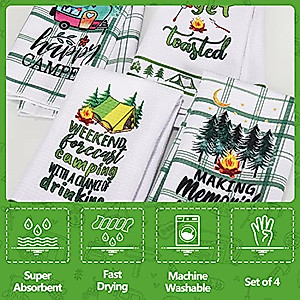 OCCdesign Funny Kitchen Towels for Camper, Camper Gifts, Happy Camper Camping RV Accessories, Set of 4
