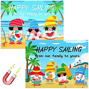 2 Pcs Large Graduation Cruise Door Magnet 8.46 x 10.82 Inch Summer Gnome Palm Tree Fridge Refrigerator Car Magnets Tropical Cruise Door Magnetic Decorations (Summer)