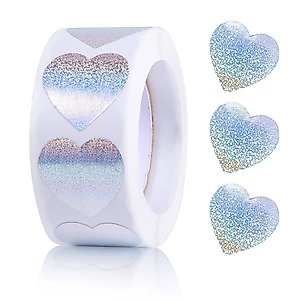 Glitter Pink Heart Stickers 1 inch Valentine's Day Love Decorative Labels Roll Gift Set 500 Sparkly Adhesive Decorations Accessories for Envelopes Crafts Wedding Anniversaries Personal Business Use