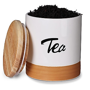 LEETOYI Ceramic Food Storage Containers with Lid,Modern Farmhouse Kitchen Decor, Countertop Food Storage Caddy Organizer, 4.5Inch 31oz (Labeled Tea)