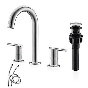 KENES Widespread Bathroom Faucet, Brushed Nickel 2 Handle 8 Inch Bathroom Sink Faucet, Bathroom Sink Faucet 3 Hole Lavatory Vanity Faucet with Pop Up Drain & Water Supply Hoses LJ-9018