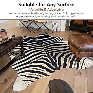Tumbleweed Velvet Black, Ivory & Beige Synthetic Zebra Rug - Luxurious Zebra Print Rug Available in Multiple Sizes for Versatile Decor - Large 6' x 8'