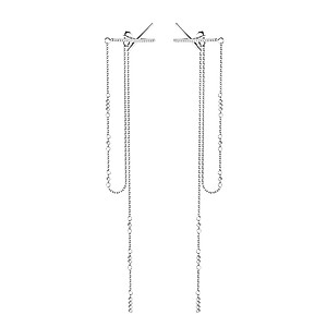 SLUYNZ 925 Sterling Silver CZ Long Dangle Earrings Chain for Women X Long Earrings Tassel 5.9inch (A-Silver)