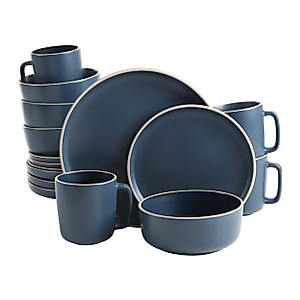 Gibson Home Zuma 16 Piece Round Kitchen Dinnerware Set, Dishes, Plates, Bowls, Mugs, Service for 4, Matte Stoneware, Cobalt Blue (127342.16R)