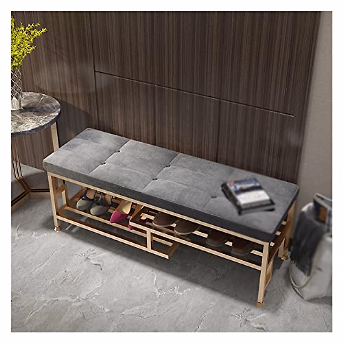 QUUL Changing Shoe Stool Comfortable Cushion Home Entrance Seat Shoe Rack Pattern Shoe Rack (Color : E, Size : 120 * 35 * 46cm)