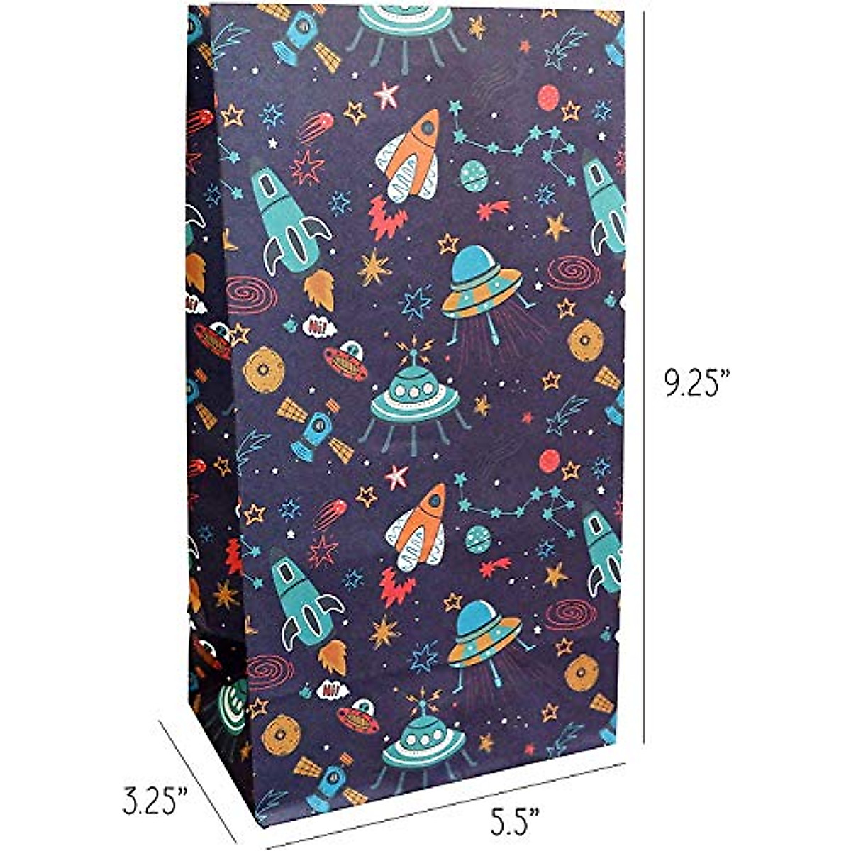 Outer Space Favor Bags - 24-Count Colorful Cute Pattern Design Printed on Kraft Paper Goodie Gift Bags - Treat Bags and Party Supplies for Theme Party, Kids Birthday, Party Favor - 9.5" x 5.5" x 3.25"
