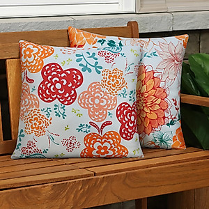 Pyonic Decorative Outdoor Pillows Set of 2 Waterproof Flowers Patio Pillow Covers-Orange
