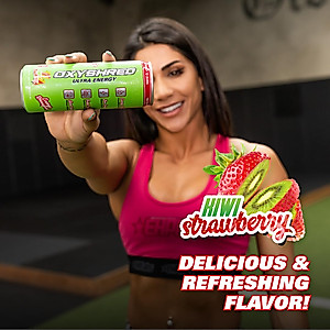 EHP Labs OxyShred Healthy Energy Drink - Zero Sugar Energy Drinks with Amino Acids, Green Tea Extract, Vitamin C & L Carnitine - Zero Carbs, Zero Calories, Clean Caffeine, Kiwi Strawberry (12-Pack)