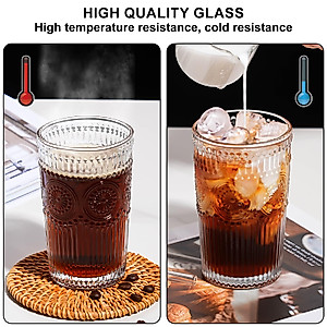 Baalaka Glass Cups with Lids and Straws, Glass Tumbler, 12 OZ Iced Coffee Cups, Drinking Glasses for Cocktails, Tea Cups with 1 Cleaning Brush