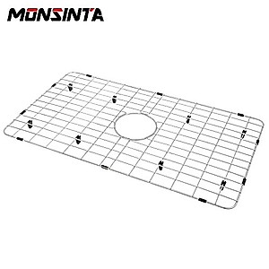 MONSINTA Kitchen Sink Grate and Sink Protectors for Kitchen Sink, Kitchen Sink Bottom Grid, 27 3/8" x 15 3/8" Sink Grid, Sink Protector with Center Hole for Single Sink Bowl