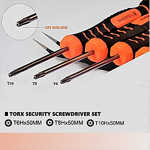 TECKMAN 10 in 1 Torx Screwdriver Set with T3 T4 T5 T6 T8 T10 Security Torx Bit & ESD Tweezers,Magnetic Screwdrivers Precision Repair Kit for Xbox,PS4,Macbook,Computer,Doorbell & Folding knife