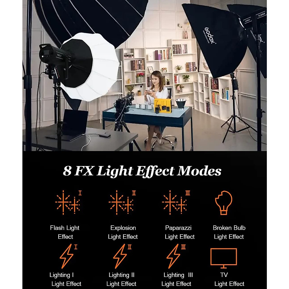 Godox SL200WIII 215W LED Video Light,Bowens Mount Continuous Lighting,2.4G 95600Lux CRI96+ Flash Light,5600K Daylight Balanced,8 Pre-Programmed Lighting Effects with Ultra-Silent Fan for Photography