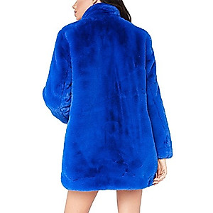 Remelon Womens Long Sleeve Winter Warm Lapel Fox Faux Fur Coat Jacket Overcoat Outwear with Pockets Blue L