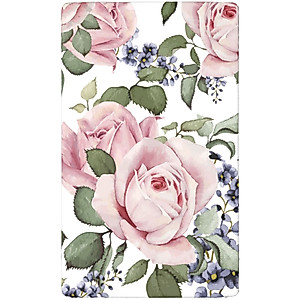 Rose Themed Fitted Mini Crib Sheets,Portable Mini Crib Sheets Soft and Breathable Bed Sheets-Crib Mattress Sheet or Toddler Bed Sheet,24“ x38“,Pale Pink Bluegrey Green