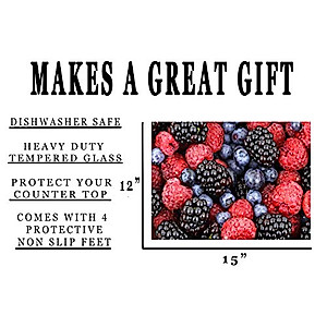 Mixed Berries Kitchen Glass Cutting Board Decorative Gift For Blueberries Raspberries Blackberries Mom Design Red