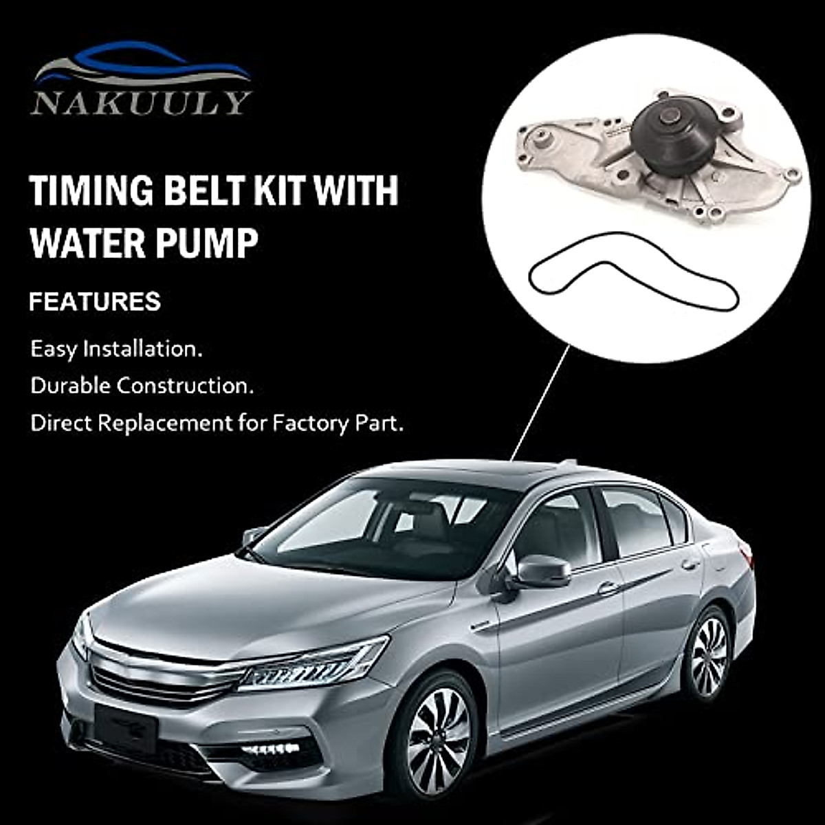 Timing Belt Kit with Water Pump Compatible with 2003-2018 Honda Accord Crosstour Odyssey Pilot Ridgeline MDX RDX RL TL TSX ZDX Saturn Vue 3.0L 3.5L 3.7L Replaces TKH002 TCKWP329 19200-RDV-J01