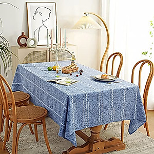 Chassic 60 x 84 inches Farmhouse Style Linen tablecloths, Wrinkle Resistant Washable Dining Room Table Cloths for Rectangle Tables - Hemstitch Blue