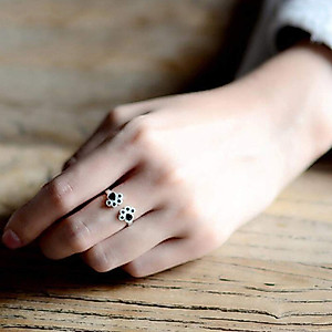 SEniutarm Engagement Love Rings Wedding Bands Fashion Cute Women Pet Cat Dog Puppy Paw Print Opening Finger Ring Jewelry Gift for Women/Girl Finger Rings DIY Jewelry Gifts - Silver