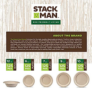 100% Compostable, 5 Compartment, Disposable Paper Plates [125-Pack] - {PFAS Free} - {BPA Certified} - [10 Inch] Heavy Duty Biodegradable Bagasse Sectional Lunch Trays + Dividers - Divided Platter Tray