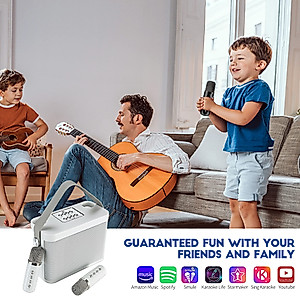 Portable Karaoke Singing Machine with 2 Wireless Microphone, Bluetooth Speaker with HD Sound PA System Support Echo and Vocal Cut,USB,TF, AUX for Party, Meeting, Wedding,Picnic and Outdoor (White)