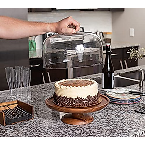 BIRDROCK HOME Cake Stand with Glass Dome and Wood Base - Wood Iron Dessert Serving Tray - Rustic Farmhouse Dessert Stand - Modern Party Oversized Server - Table Kitchen Home Display - Round