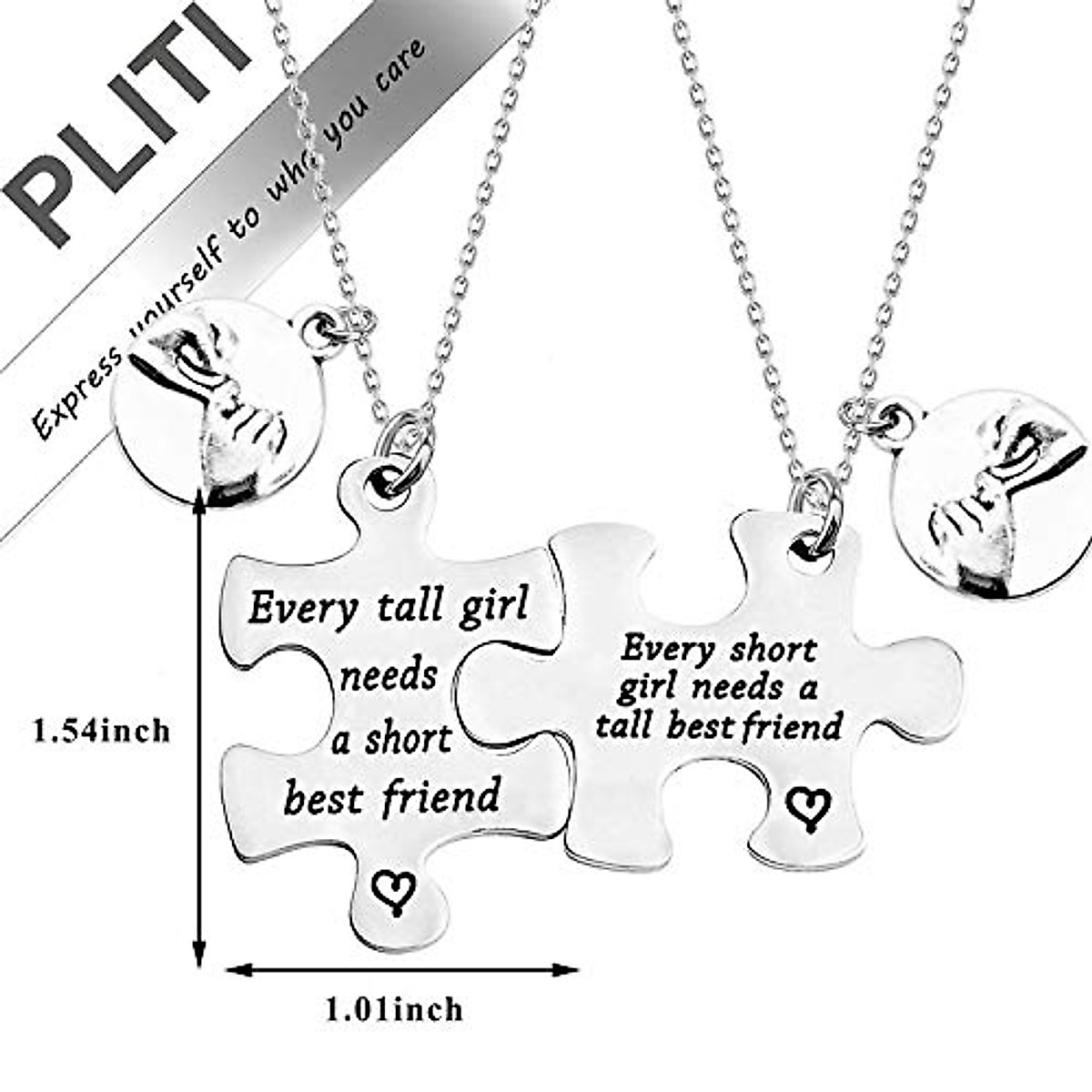 PLITI Funny Short Tall BFF Matching Gifts Best Friends Bracelet Set of 2 BFF Gift Every Short Girl Needs a Tall Best Friend BFF Friends Jewelry Set Friendship Gift Bestie Gifts (short tall necklace)