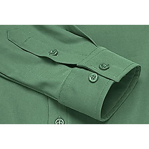 URRU Men's Muscle Dress Shirts Slim Fit Stretch Long Sleeve Casual Button Down Shirt Light Army Green L
