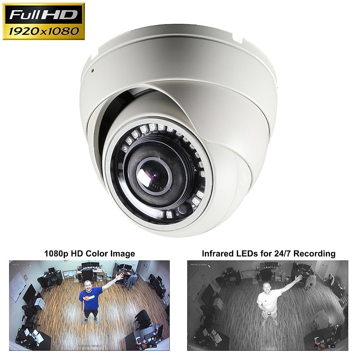 CCTV Camera Pros HD-D180 180 Degree Dome Security Camera | Full HD Over Coax | HD-TVI AHD HDCVI CCTV 1080p | 2MP Wide Angle Indoor Outdoor Home Surveillance Camera
