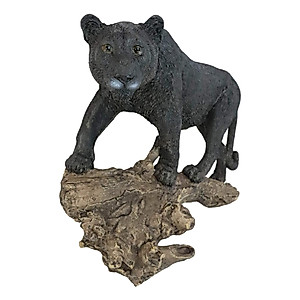 Ebros Gift Black Panther Cougar Climbing Weathered Tree Log Statue 10" Long Wildlife Black Jaguar Ghost Forest Hunter Sculpture Home Decorative Accent