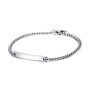 HUANIAN Personalized Custom Engraving Plain Stainless Steel ID Bracelets, Name Plate Identity Bracelet
