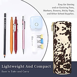 ASEELO Brown Cowhide Pencil Case Pencil Pouch Black Pencil Bag PU Leather Pen Case Big Capacity Pencil Case,for Pens, Markers, Makeups, Change, Coins