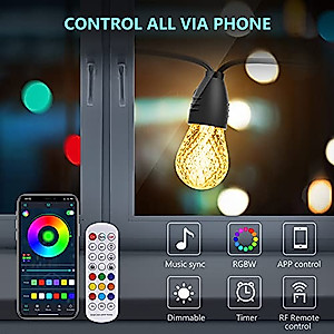 Outdoor String Lights with 25 Multi-Color LED Bulbs, 49ft IP65 Waterproof Shatterproof RGBW Patio Light, Bluetooth App&Remote Control, Hanging Christmas Light for Outside Backyard Garden Party Balcony