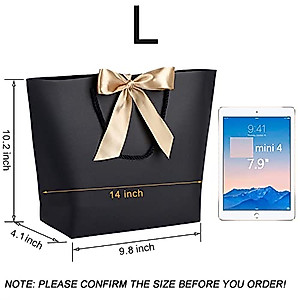 Gift Bags with Handles- WantGor 14x10x4inch Paper Party Favor Bag Bulk with Bow Ribbon for Birthday Wedding/Bridesmaid Celebration Present Classrooms Holiday(Matte Black, Large- 6 Pack)