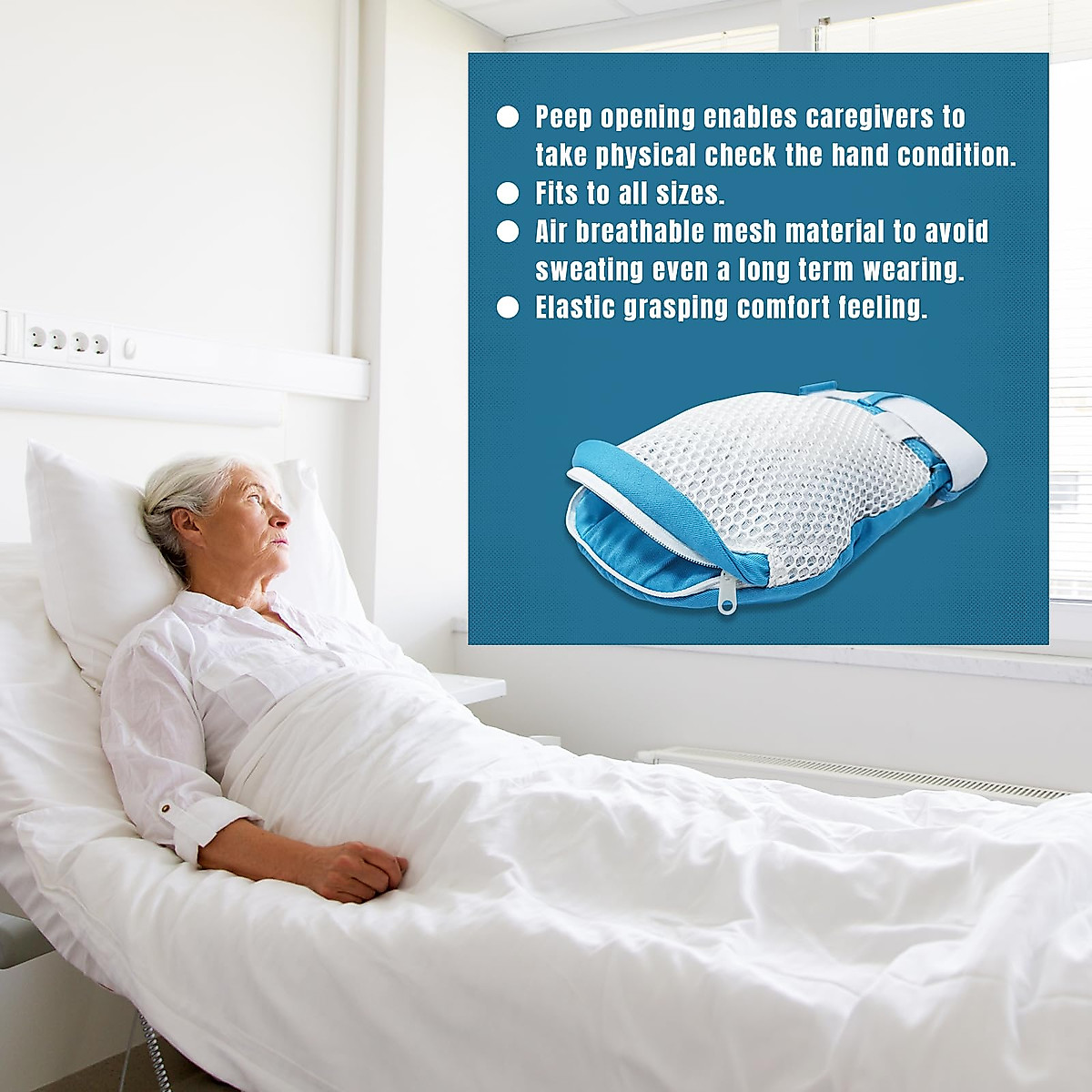 EZ Assistive Restraint Gloves for Dementia Patient, Medical Assistance Glove with Zipper Opening For Finger Protection