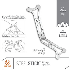 OUTDOOR EDGE Steel Stick - Pivoting 100% Stainless Steel Ribcage Spreader for Easier Field Dressing and Faster Cooling of Fresh Game Meat with Nylon Sheath