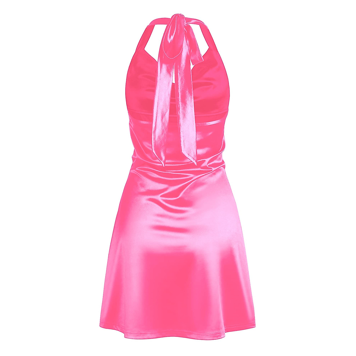 ZAFUL Women Halterneck Satin Mini Dress Sexy Cowl Neck Silky Party Cocktail Club Dress (Hot Pink-Halter-A, S)