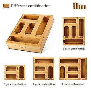 RECAT Bamboo Ziplock Bag Storage Organizer, Plastic Ziploc Bag Organizer for Kitchen Drawer, Baggie Organizer Compatible with Gallon, Quart, Sandwich, Snack and Freezer bag (5 Pack)
