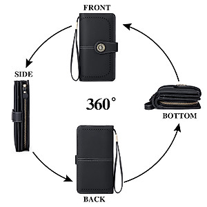 SENDEFN Wallets for Women Genuine Leather Credit Card Holder with RFID Blocking Large Capacity Wristlet