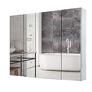Movo Double Doors Medicine Cabinet with Mirror, 36 inch X 26 inch Aluminum Bathroom Medicine Cabinet, Adjustable Glass Shelves, Waterproof and Rust-Resist, Recess or Surface Mount Installation