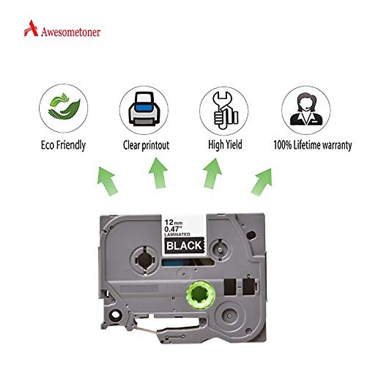 Awesometoner Compatible Replacement for P-Touch Brother TZe-335 (TZ335) use with GL100, PT200, PT1000, PT1000BM, PT1010, PT1010B, PT1010NB, PT1010R, PT1010S, PT1090 (White on Black, 3-Pack)