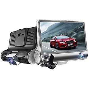 3-Channel Dash Cam with Front and Rear Inside Views, 1080P Full HD with 170-degree Wide-Angle Lens, IR Night Vision, Loop Recording, Reverse Assist, and 24-Hour Parking Recording.